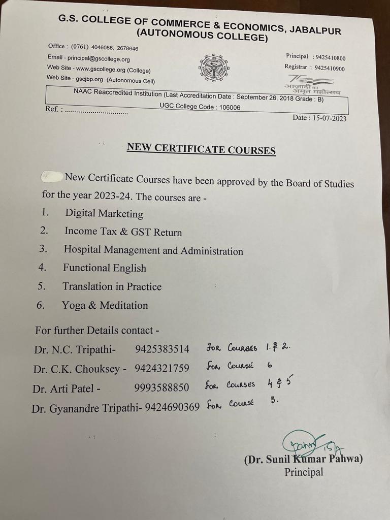New Certificate Course 2023 – G.S. College Of Commerce & Economics ...